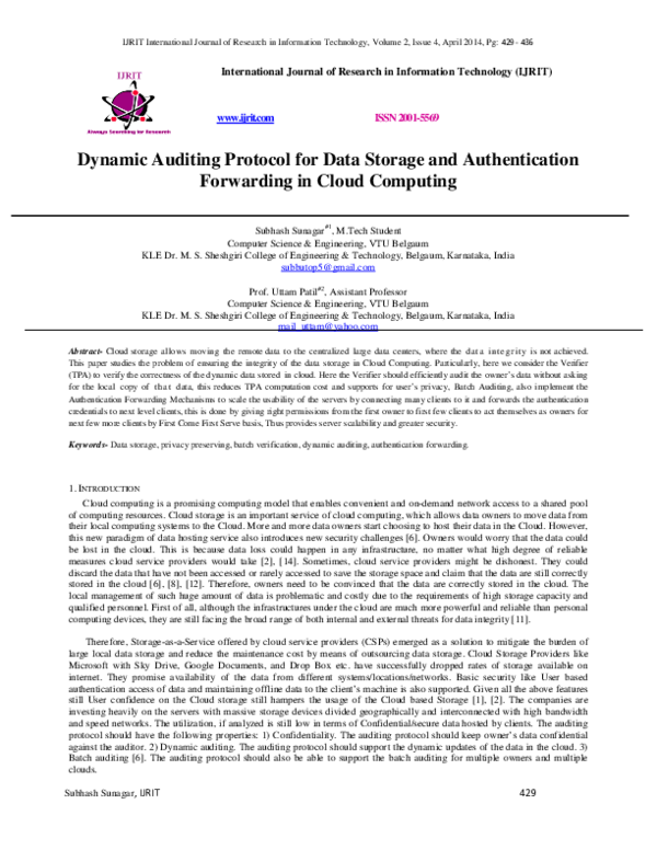 Pdf Dynamic Auditing Protocol For Data Storage And Authentication Forwarding In Cloud Computing