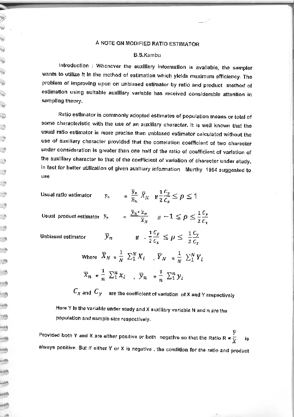(PDF) A note on Modified Ratio Estimator