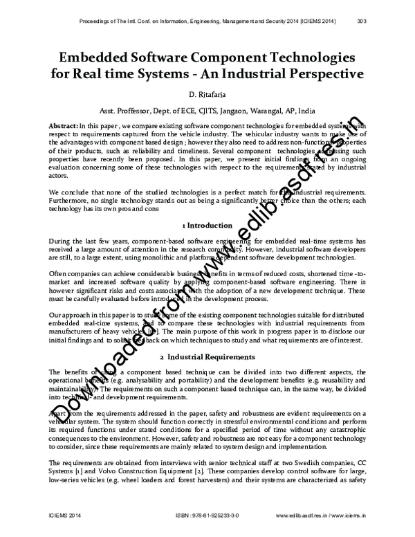 (PDF) Embedded Software Component Technologies for Real time Systems - An Industrial Perspective