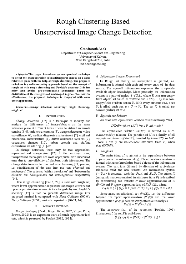 (PDF) Rough Clustering Based Unsupervised Image Change Detection | Chandranath Adak - Academia.edu