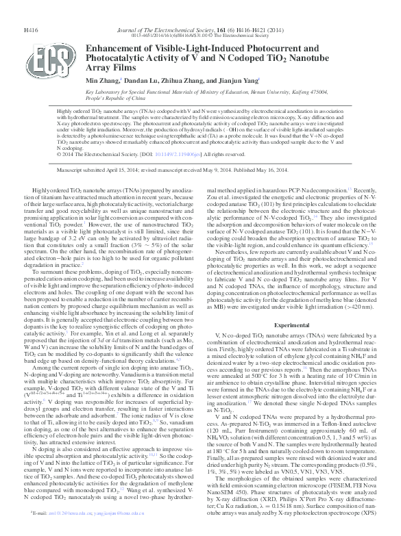 (PDF) Enhancement of Visible-Light-Induced Photocurrent and Photocatalytic Activity of V and N ...