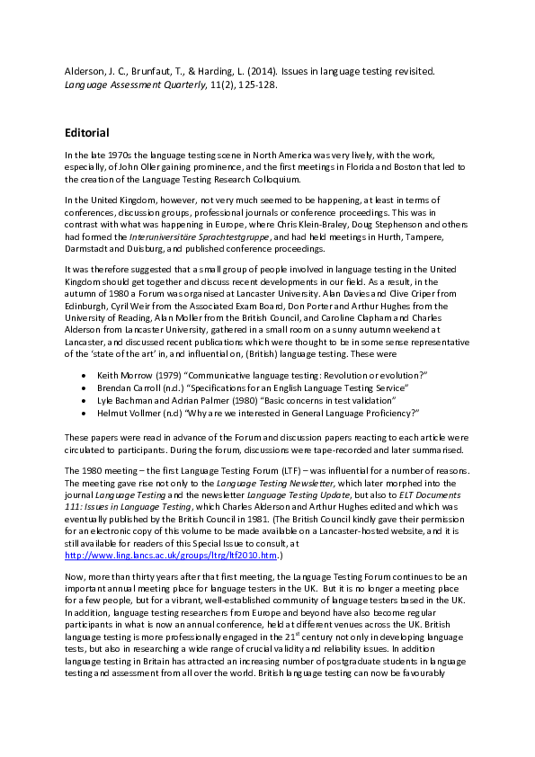 (PDF) Issues in Language Testing Revisited