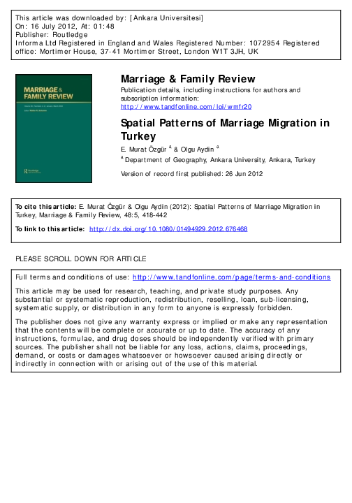 (PDF) Spatial Patterns of Marriage Migration in Turkey