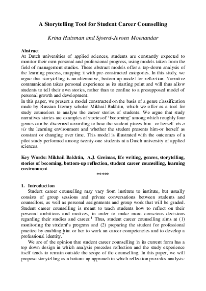 (PDF) Krina Huisman & Sjoerd-Jeroen Moenandar, "Storytelling as a Tool ...
