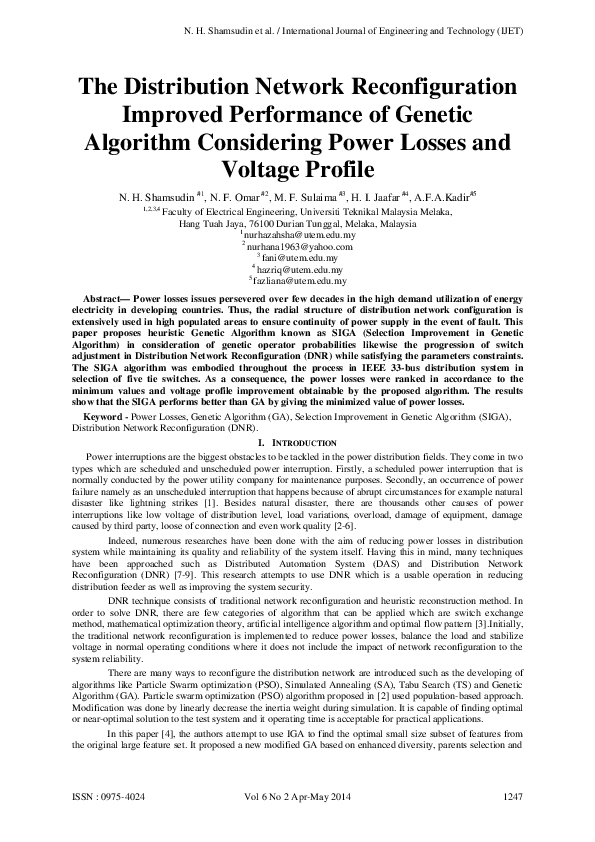 A The Distribution Network Reconfiguration Improved Performance Of