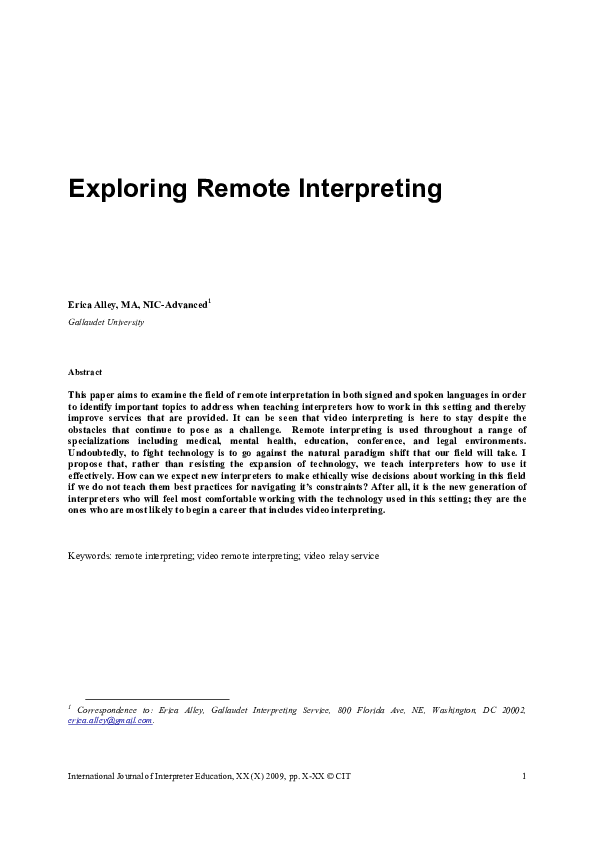 (PDF) Exploring Remote Interpreting