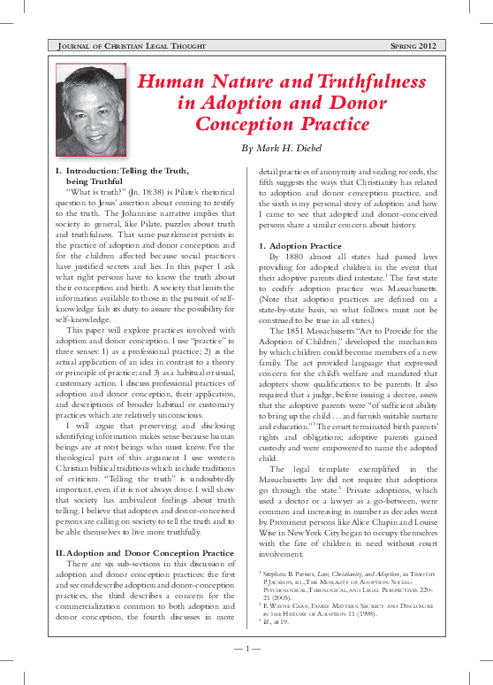 (PDF) Human Nature and Truthfulness in Adoption and Donor Conception ...