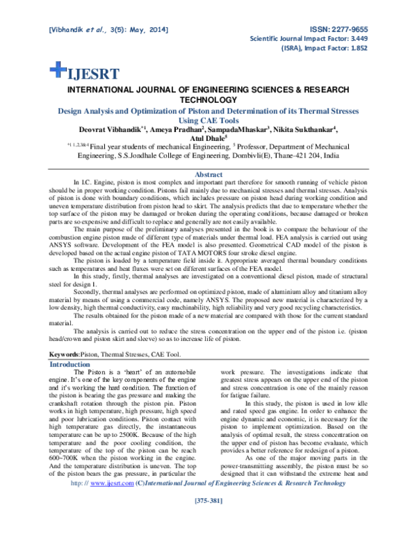 (PDF) Design Analysis and Optimization of Piston and Determination of ...