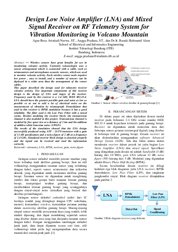 (PDF) Design Low Noise Amplifier (LNA) and Mixed Signal Receiver on RF Telemetry System for ...