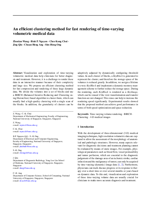 (PDF) An Efficient Clustering Method for Fast Rendering of Time-varying Volumetric Medical Data