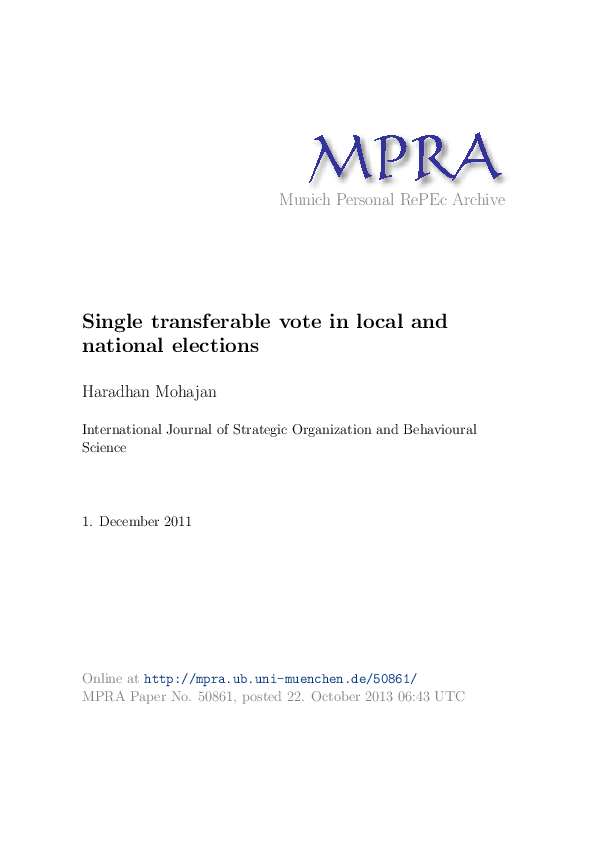 (PDF) Single transferable vote in local and national elections
