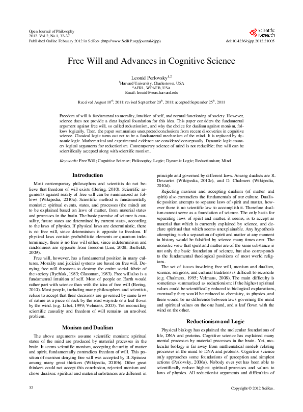 (PDF) Free Will and Advances in Cognitive Science