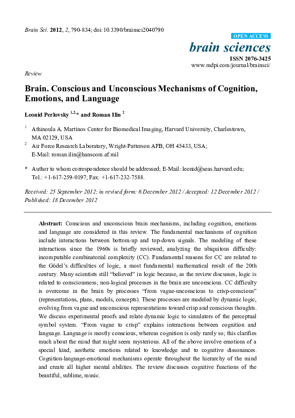 (PDF) Brain. Conscious and Unconscious Mechanisms of Cognition, Emotions, and Language