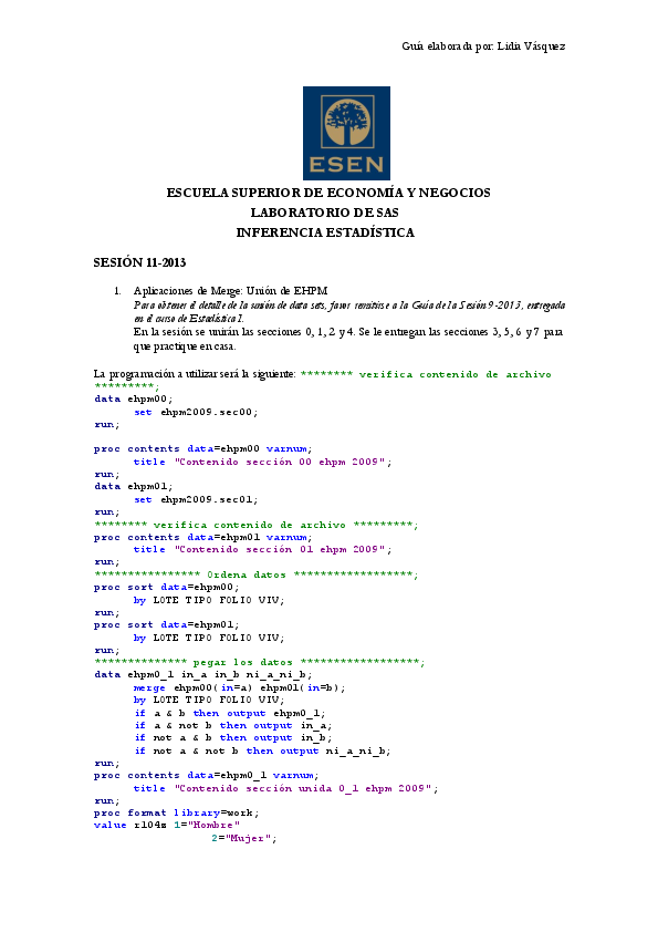 (DOC) Curso Básico de SAS- Estadística I | Lidia Vásquez - Academia.edu