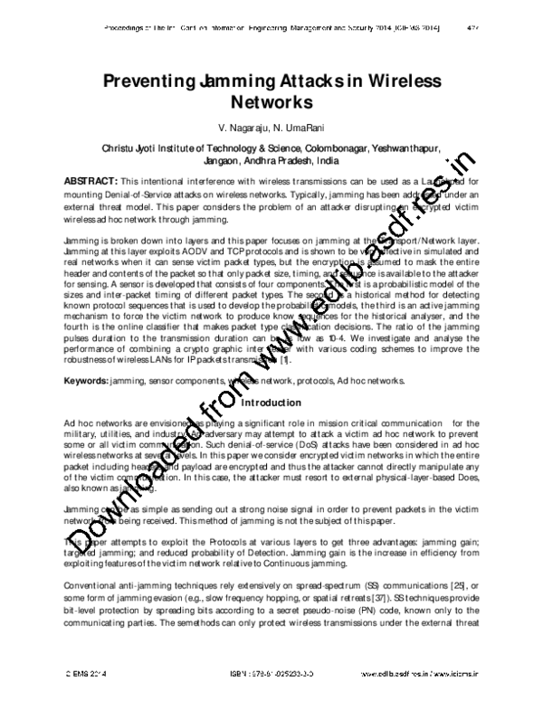 Pdf Preventing Jamming Attacks In Wireless Networks