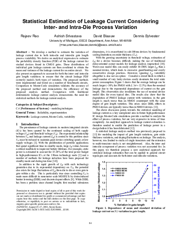 (PDF) Statistical estimation of leakage current considering inter- and intra-die process variation