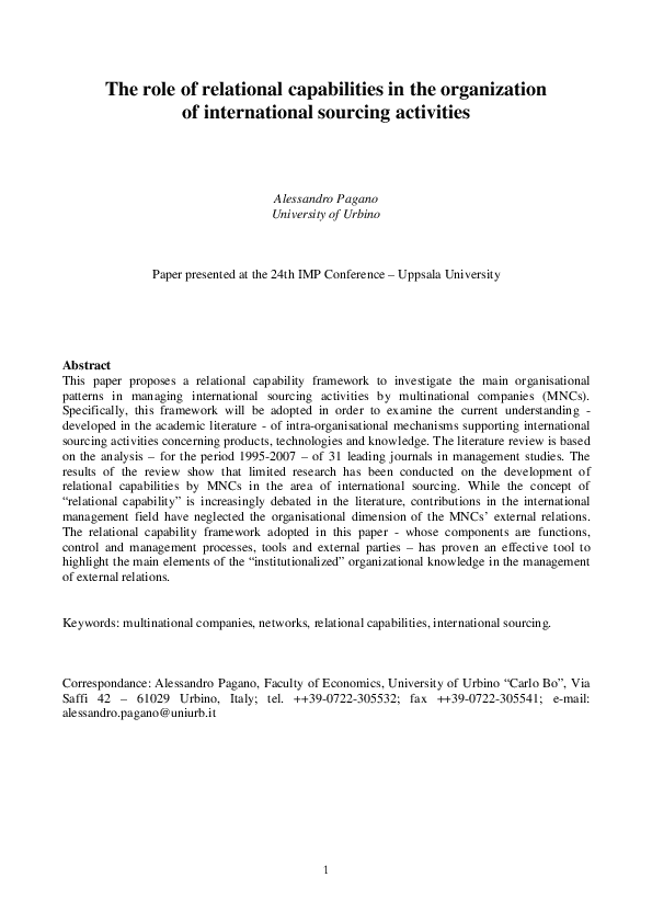 (PDF) The role of relational capabilities in the organiza tion of ...