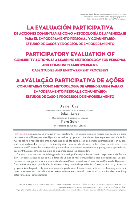 (PDF) Participatory evaluation of community actions as a learning ...
