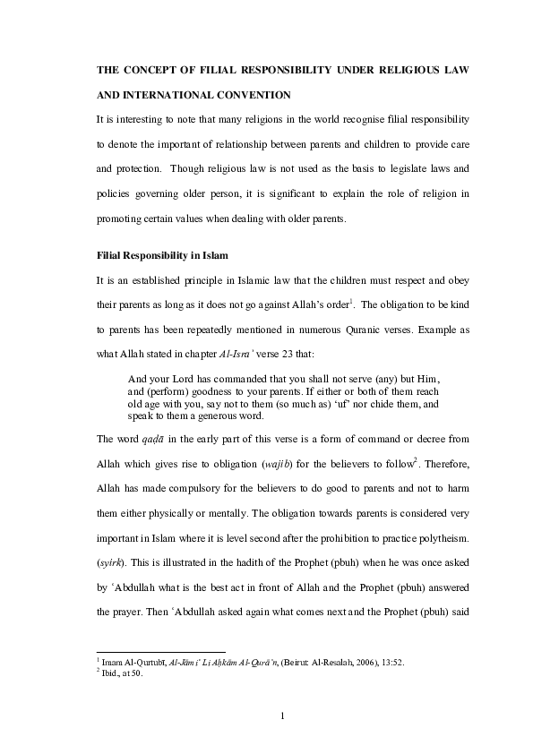 THE CONCEPT OF FILIAL RESPONSIBILITY UNDER RELIGIOUS LAW AND ...