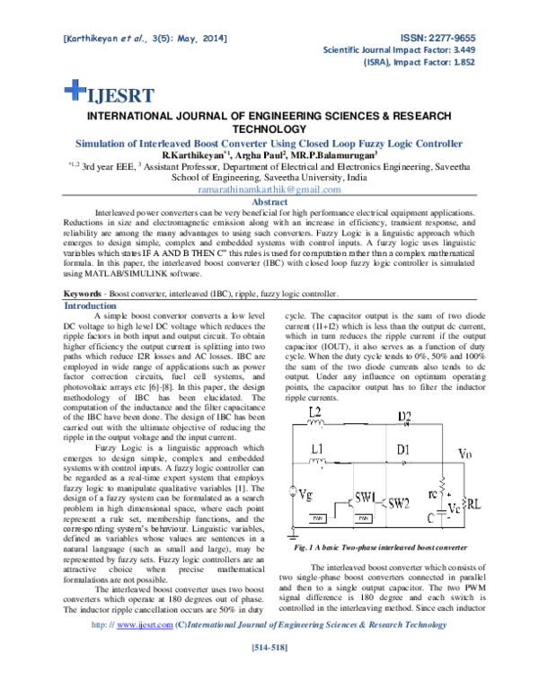 Pdf Simulation Of Interleaved Boost Converter Using Closed Loop Fuzzy