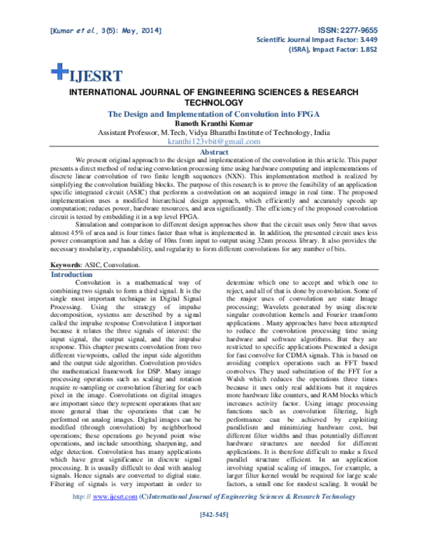 (PDF) The Design and Implementation of Convolution into FPGA. | Ijesrt Journal - Academia.edu