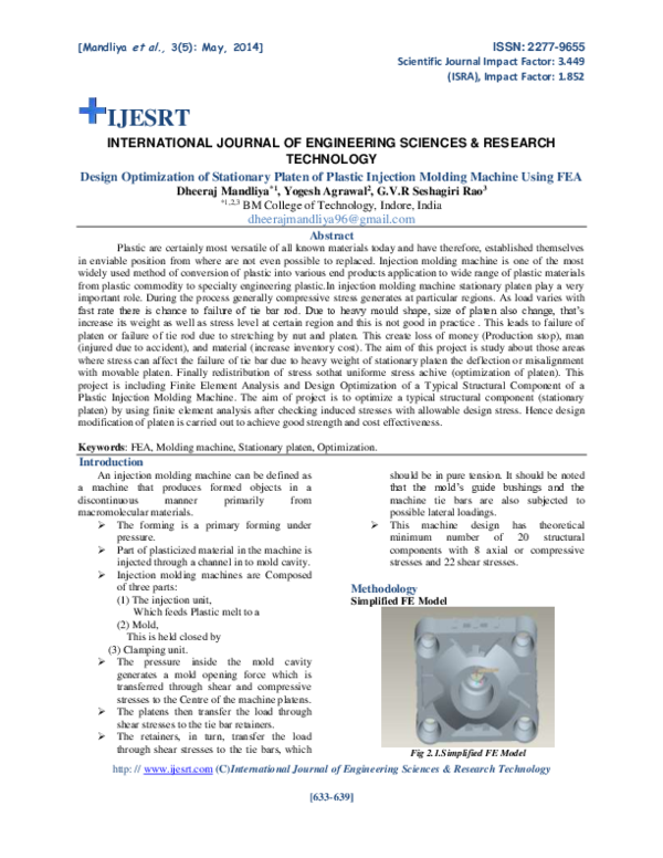 Pdf Design Optimization Of Stationary Platen Of Plastic Injection