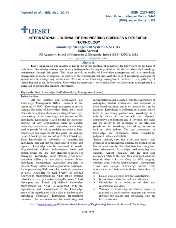 Pdf Knowledge Management System A Study