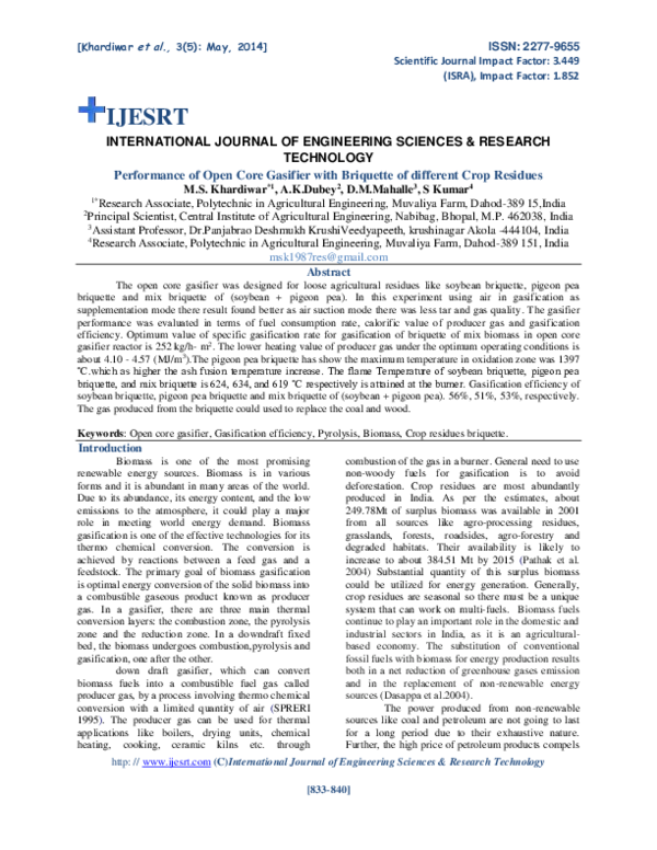 (PDF) Performance of Open Core Gasifier with Briquette of different ...