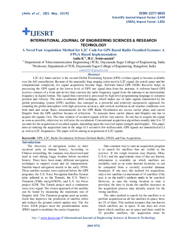 (PDF) A Novel Fast Acquisition Method for L2C Code for GPS Based Radio Occulted Systems: A FPGA ...