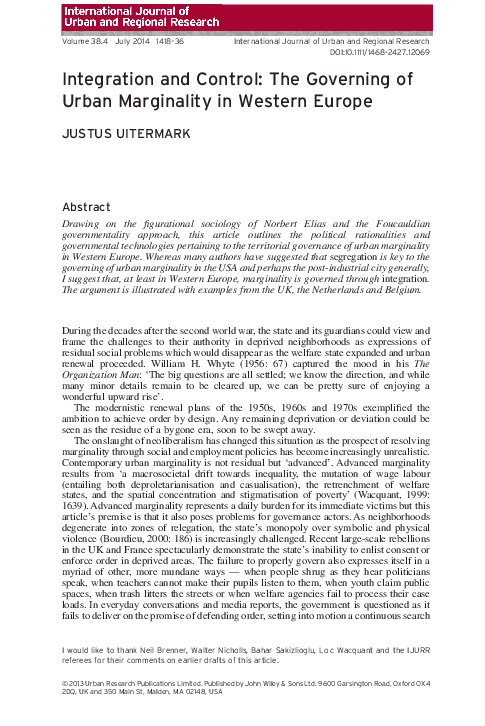 (PDF) Uitermark, J. (2014) Integration and Control: The Governing of ...