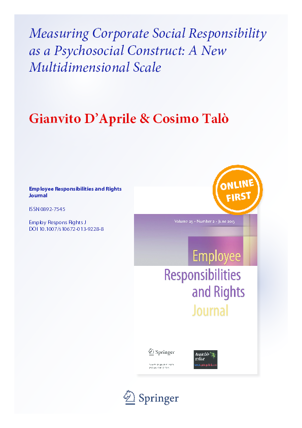 (PDF) Measuring Corporate Social Responsibility as a Psychosocial ...