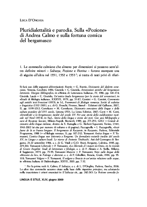 (PDF) Pluridialettalità e parodia: sulla "Pozione" di Andrea Calmo e ...