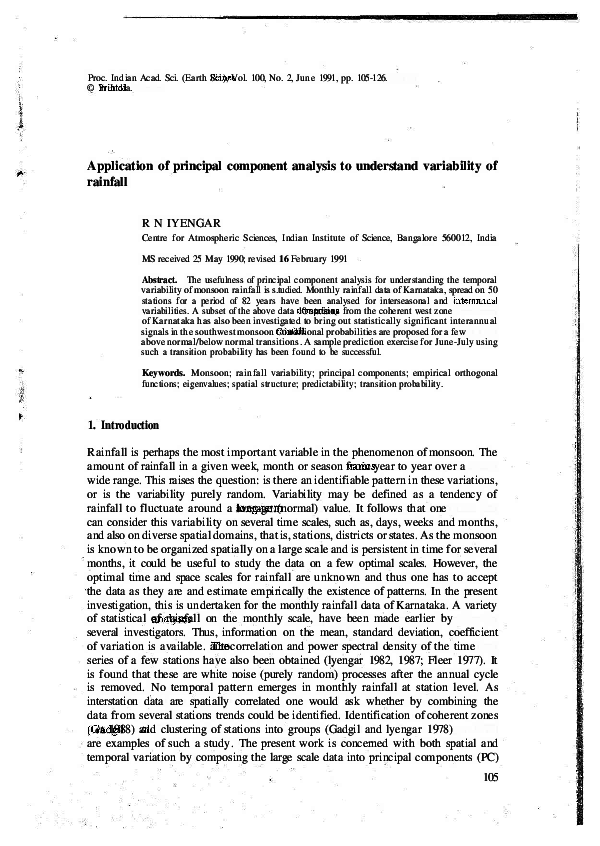 (PDF) Application of principal component analysis to understand variability of rainfall