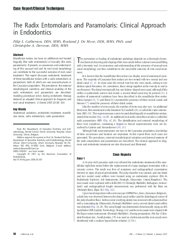 (PDF) The Radix Entomolaris and Paramolaris: Clinical Approach in ...