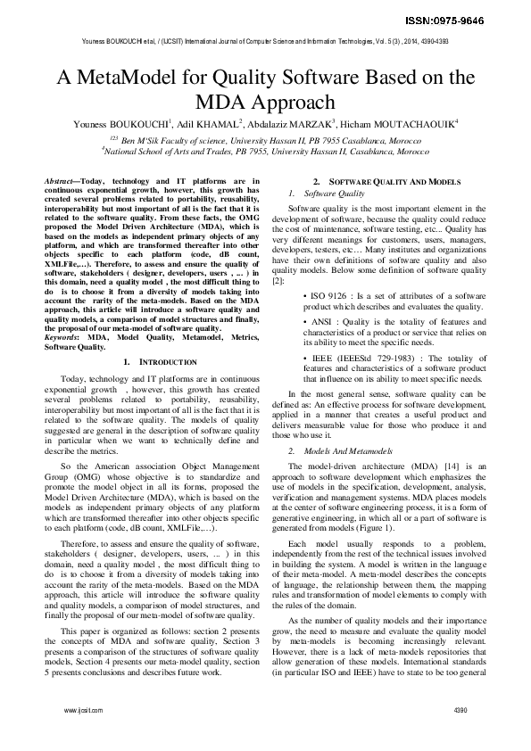 (PDF) A MetaModel for Quality Software Based on the MDA Approach