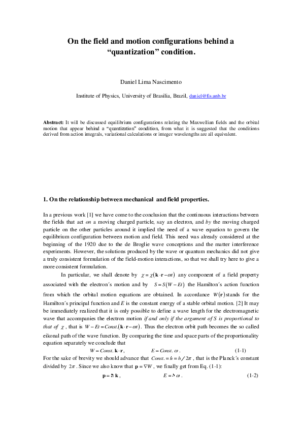 (PDF) On the field and motion configurations behind a quantization ...