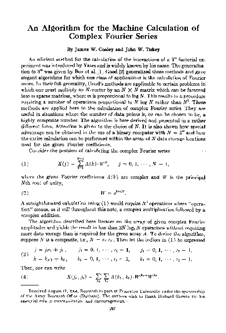 Pdf An Algorithm For The Machine Calculation Of Complex Fourier Series