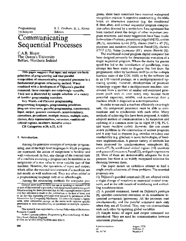 (PDF) Communicating sequential processes