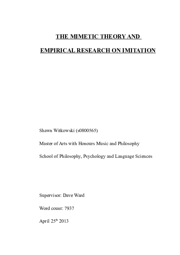 (DOC) The Mimetic Theory and Empirical Research on Imitation