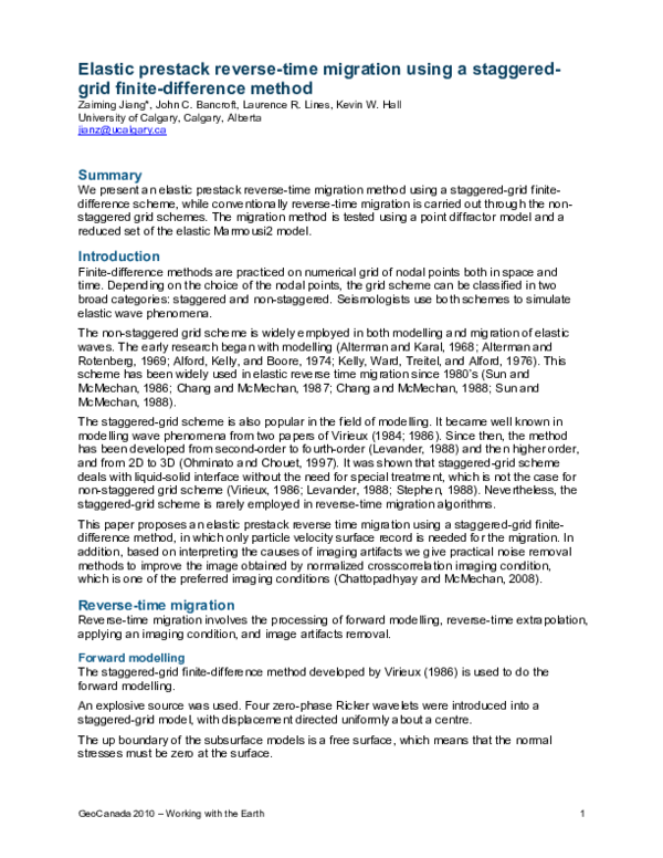 GeoCanada 2010 – Working with the Earth Elastic prestack reverse-time migration using a ...
