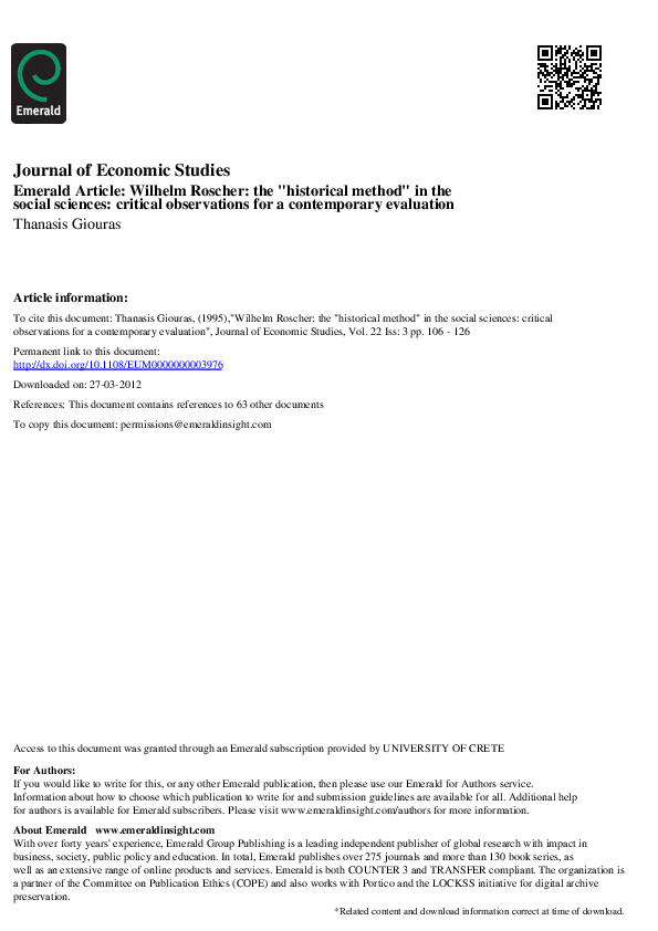 (PDF) Wilhelm Roscher: the “historical method” in the social sciences ...