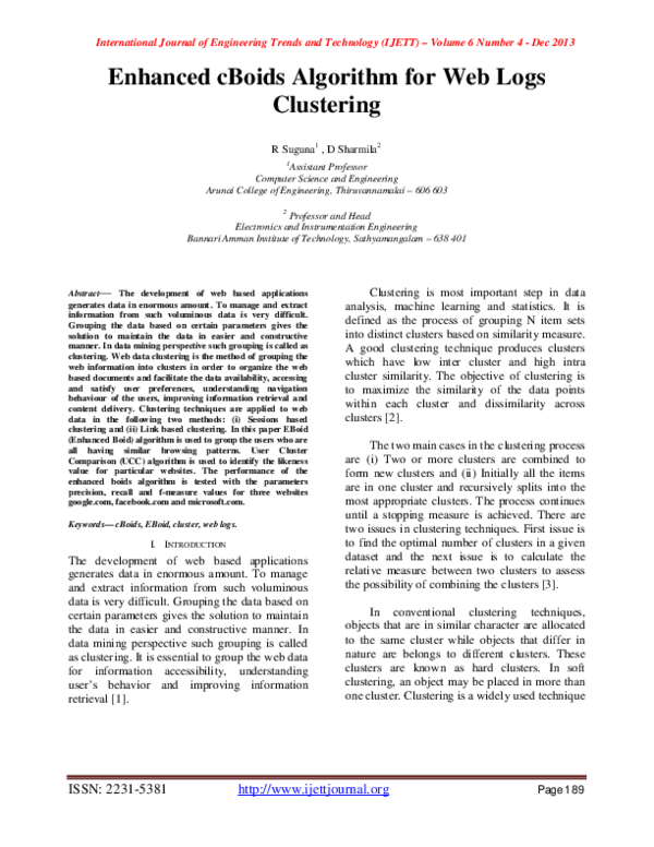 (PDF) Enhanced cBoids Algorithm for Web Logs Clustering