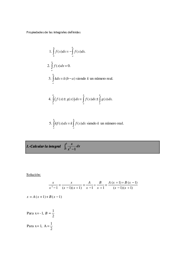 (DOC) Propiedades de las integrales definidas