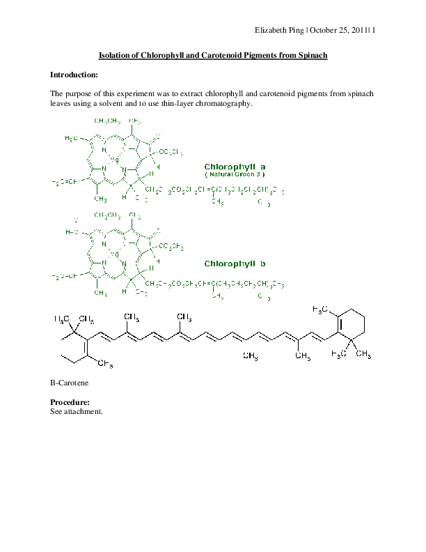 (DOC) Isolation of Chlorophyll and Carotenoid Pigments from Spinach