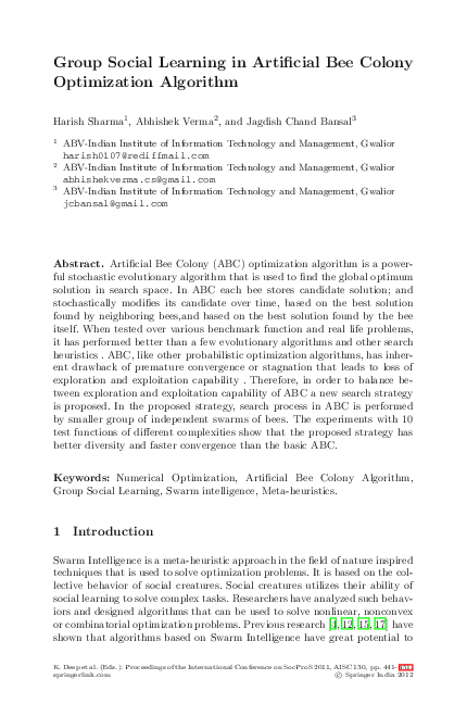 (PDF) Group Social Learning in Artificial Bee Colony Optimization Algorithm