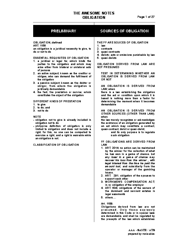 (PDF) Law on Obligation and Contracts