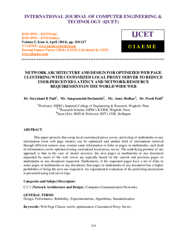 Pdf Network Architecture And Design For Optimized Web Page Clustering
