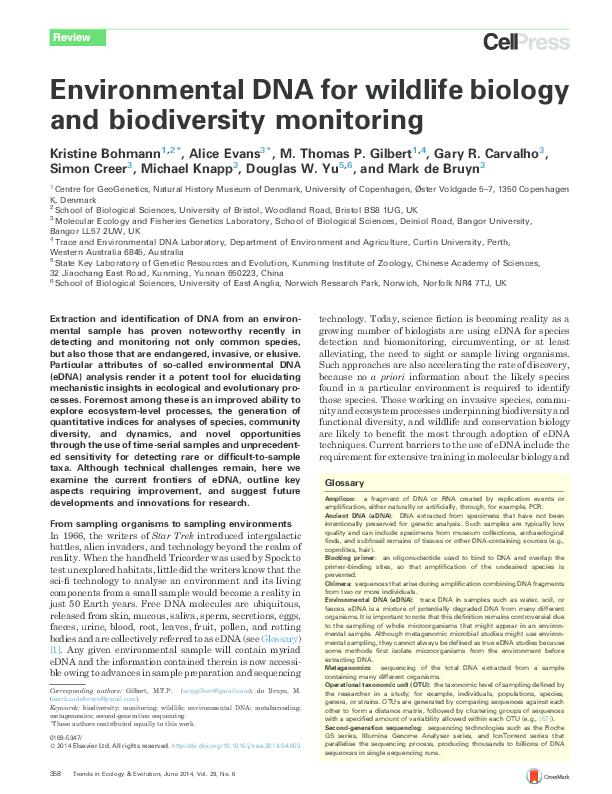 (PDF) Environmental DNA for wildlife biology and biodiversity monitoring