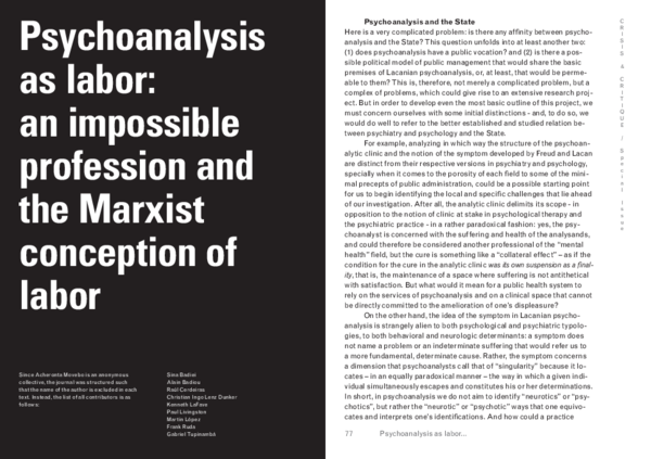 (PDF) Psychoanalysis as a Labor: an impossible profession and the ...