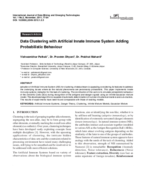 (PDF) Data Clustering with Artificial Innate Immune System AddingProbabilistic Behaviour